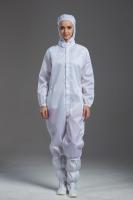 China Conductive Fiber ESD Cleanroom Overall - 0.36kg White Long Sleeve with Hood for Semiconductor & Medical Industries for sale