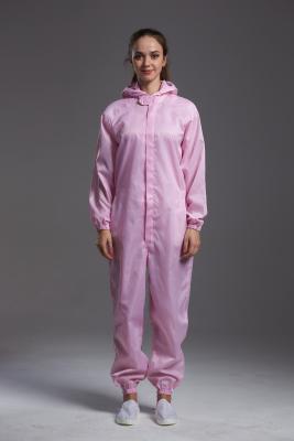 China ESD Anti Static Hooded Coverall Lapel Collar with Pen Pocket 108gsm Pink for sale