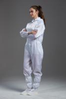 China Anti Static Cleanroom Coverall White Sterilization Hood Pen Holder 108gsm 10E6-10E9 for sale