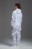 China Anti Static Cleanroom Coverall White Sterilization Hood Pen Holder 108gsm 10E6-10E9 for sale