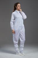 China Anti Static Cleanroom Coverall White Sterilization Hood Pen Holder 108gsm 10E6-10E9 for sale