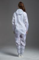 China Anti Static Cleanroom Coverall White Sterilization Hood Pen Holder 108gsm 10E6-10E9 for sale