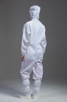 China Anti Static ESD Cleanroom Coverall White 108 GSM Conductive Fiber with Pen Holder for sale