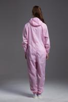 China Reusable Cleanroom Hooded Coverall 108 GSM Polyester Antistatic ESD Garment Pink for sale