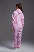 China Reusable Cleanroom Hooded Coverall 108 GSM Polyester Antistatic ESD Garment Pink for sale