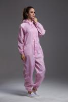 China Reusable Cleanroom Hooded Coverall 108 GSM Polyester Antistatic ESD Garment Pink for sale