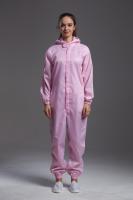 China Reusable Cleanroom Hooded Coverall 108 GSM Polyester Antistatic ESD Garment Pink for sale