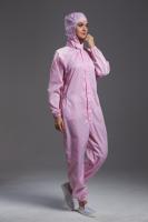 China Anti Static ESD coverall connect with hood  pink color coductive fiber sterilization for workshop for sale