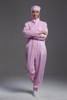 China Anti Static ESD coverall connect with hood  pink color coductive fiber sterilization for workshop for sale