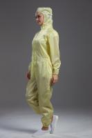 China Anti Static Cleanroom ESD Coverall Yellow with Hoods for Class 1000 Cleanroom 108gsm for sale