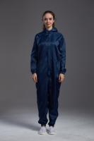China Antistatic ESD Cleanroom Coverall Dark Blue with Hoods - 0.36kg Weight, 108g/m² GSM, 2% Conductive Fiber for sale