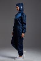 China Antistatic ESD Cleanroom Coverall with Hood Dark Blue 98% Polyester 2% Conductive Fiber Class 1000 for sale