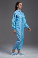 China Antistatic ESD Cleanroom Coverall Blue with Hood 98% Polyester 2% Conductive Fiber Class 1000 for sale