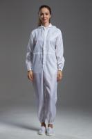China Anti Static ESD White Autoclavable Sterilized Hooded Coverall Class 100 Cleanroom 108gsm for sale