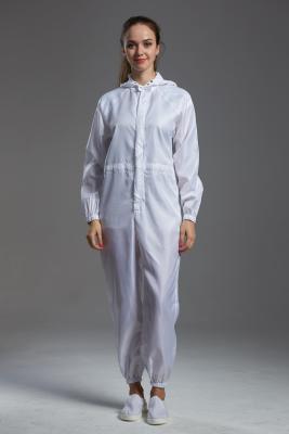 China Anti Static ESD White Autoclavable Sterilized Hooded Coverall Class 100 Cleanroom 108gsm for sale