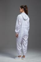 China Anti Static ESD White Autoclavable Sterilized Hooded Coverall Class 100 Cleanroom 108gsm for sale