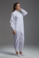 China Anti Static ESD White Autoclavable Sterilized Hooded Coverall Class 100 Cleanroom 108gsm for sale