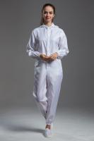 China Anti Static ESD White Autoclavable Sterilized Hooded Coverall Class 100 Cleanroom 108gsm for sale