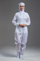 China Anti Static ESD Cleanroom Hooded Coverall White with Shoes Cover Class 100 108gsm for sale