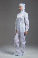 China Anti Static ESD Cleanroom Hooded Coverall White with Shoes Cover Class 100 108gsm for sale