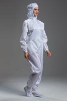 China Anti Static ESD Cleanroom Hooded Coverall White with Shoes Cover Class 100 108gsm for sale
