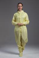 China Anti Static Autoclavable ESD Yellow Hooded Coverall with Shoes Cover for Class 100 Cleanroom for sale