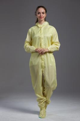 China Anti Static Autoclavable ESD Yellow Hooded Coverall with Shoes Cover for Class 100 Cleanroom for sale