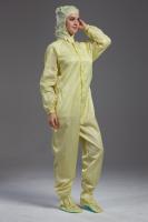 China Antistatic ESD Autoclavable Hooded Yellow Coverall with Shoes Cover Class 100 Cleanroom for sale