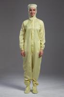 China Antistatic ESD Autoclavable Hooded Yellow Coverall with Shoes Cover Class 100 Cleanroom for sale
