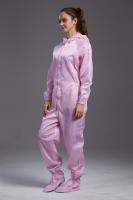 China Anti Static ESD Sterilized Dust Proof Pink Hooded Coverall 108 GSM for Class 100 Cleanroom for sale