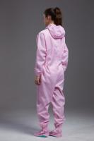 China Anti Static ESD Sterilized Dust Proof Pink Hooded Coverall 108 GSM for Class 100 Cleanroom for sale