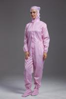 China Anti Static ESD Cleanroom Pink Coverall with Hood 108gsm Class 100 for sale