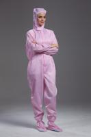 China Anti Static ESD Cleanroom Pink Coverall with Hood 108gsm Class 100 for sale