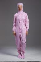 China Anti Static ESD Cleanroom Pink Coverall with Hood 108gsm Class 100 for sale