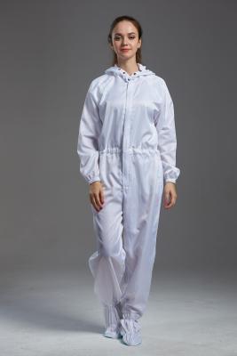China Anti Static ESD Cleanroom Coverall with Hood Class 100 Autoclavable White 108gsm for sale