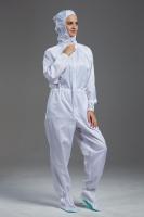 China ESD Anti Static Class 100 Cleanroom Coverall with Hood and Shoe Covers for Pharmaceutical Use for sale
