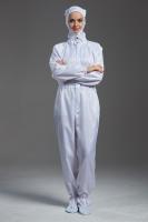 China ESD Anti Static Class 100 Cleanroom Coverall with Hood and Shoe Covers for Pharmaceutical Use for sale