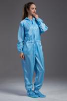 China Anti Static ESD Autoclavable Cleanroom Blue Coverall with Hood and Shoes Cover Class 100 for sale