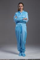China Anti Static ESD Autoclavable Cleanroom Blue Coverall with Hood and Shoes Cover Class 100 for sale