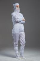 China Antistatic ESD Autoclave Side Open Hooded Coverall White with Mask Class 100 Cleanroom for sale