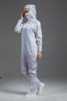 China Antistatic ESD Autoclave Side Open Hooded Coverall White with Mask Class 100 Cleanroom for sale
