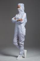 China Antistatic ESD Autoclave Side Open Hooded Coverall White with Mask Class 100 Cleanroom for sale