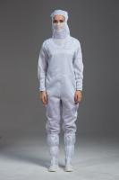 China Antistatic ESD Autoclave Side Open Hooded Coverall White with Mask Class 100 Cleanroom for sale
