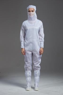 China Antistatic ESD Autoclave Side Open Hooded Coverall White with Mask Class 100 Cleanroom for sale