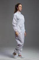 China Antistatic ESD Sterile Dust-Proof White Coverall 98% Polyester 2% Conductive Fiber for Class 1000 Cleanroom for sale