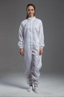 China Antistatic ESD Sterile Dust-Proof White Coverall 98% Polyester 2% Conductive Fiber for Class 1000 Cleanroom for sale