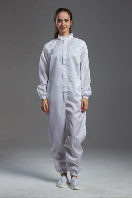 China Antistatic ESD Sterile Dust-Proof White Coverall 98% Polyester 2% Conductive Fiber for Class 1000 Cleanroom for sale