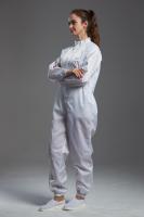 China Antistatic ESD Sterile Dust-Proof White Coverall 98% Polyester 2% Conductive Fiber for Class 1000 Cleanroom for sale
