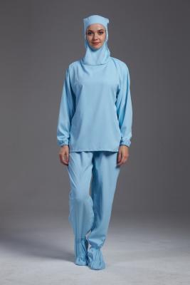 China ESD Antistatic Reusable Cleanroom Coverall Jacket Pants Hood Shoes Class 100 108gsm for sale