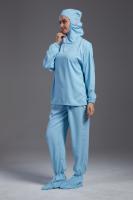 China ESD Antistatic Reusable Cleanroom Coverall Jacket Pants Hood Shoes Class 100 108gsm for sale